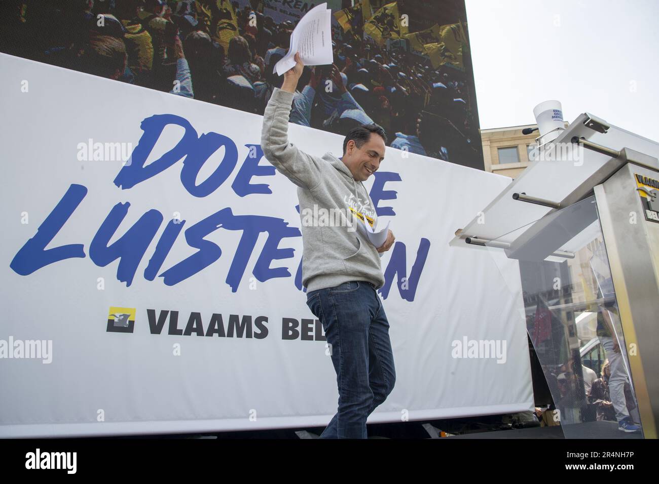 Brussels, Belgium. 29th May, 2023. Vlaams Belang chairman Tom Van ...