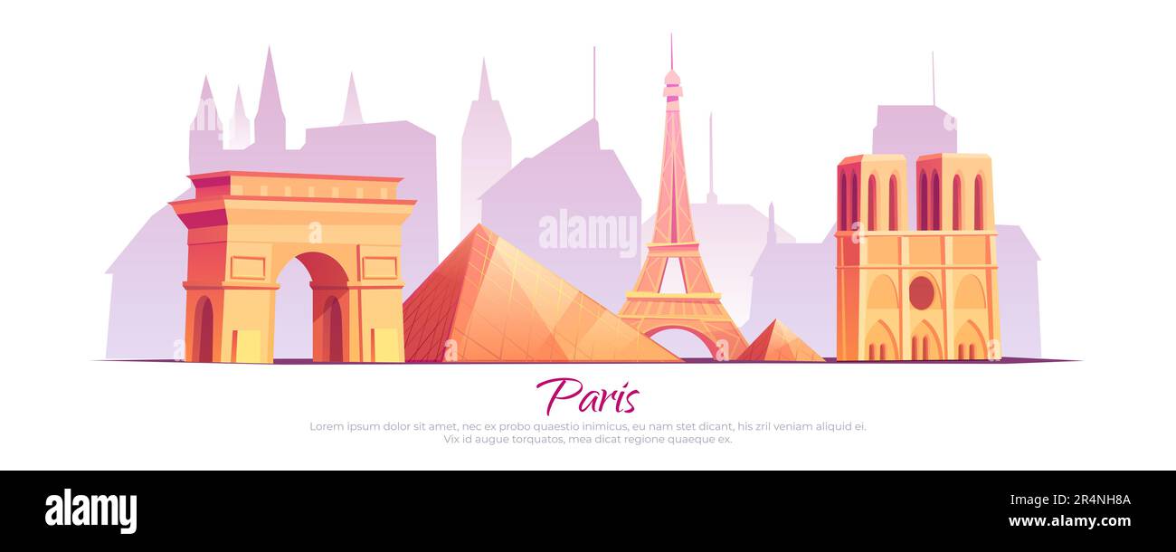 FEBRUARY 12, 2020. Vector cartoon illustration of Paris landmarks ...