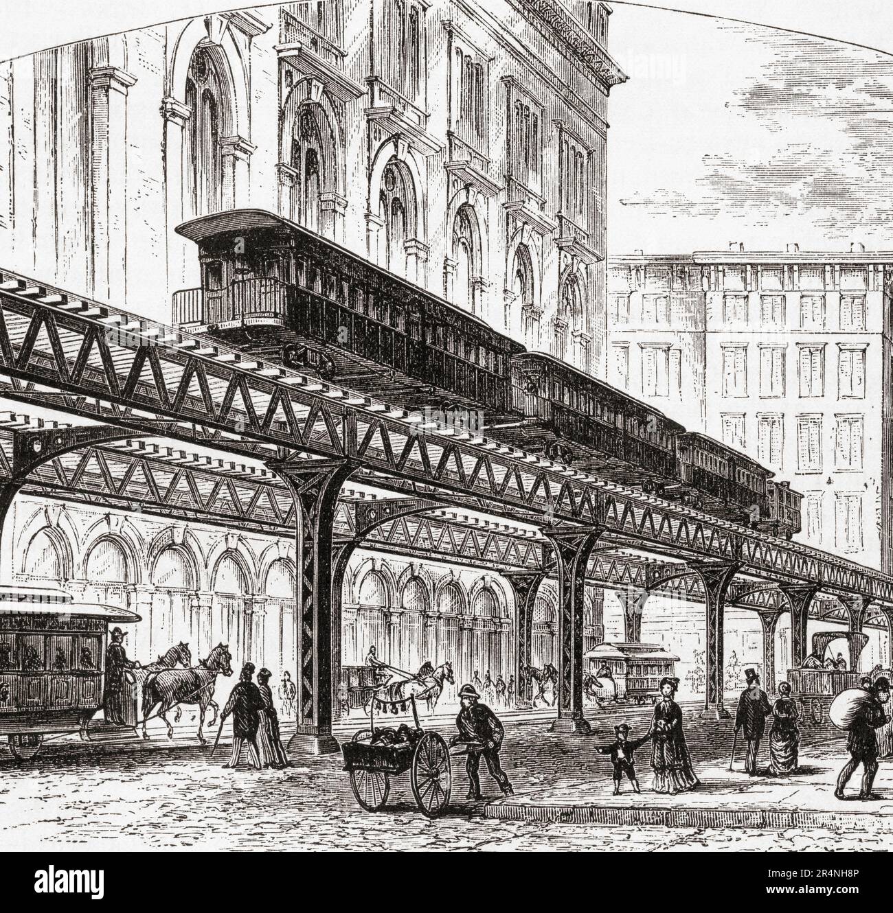 Elevated railway, Third Avenue, New York, USA, seen here in the 19th ...