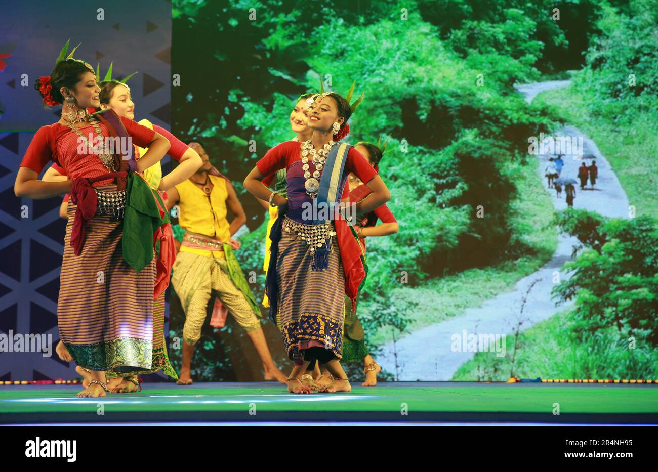 A stage show and tribe dancing performance during a ceremony ‘Sports ...