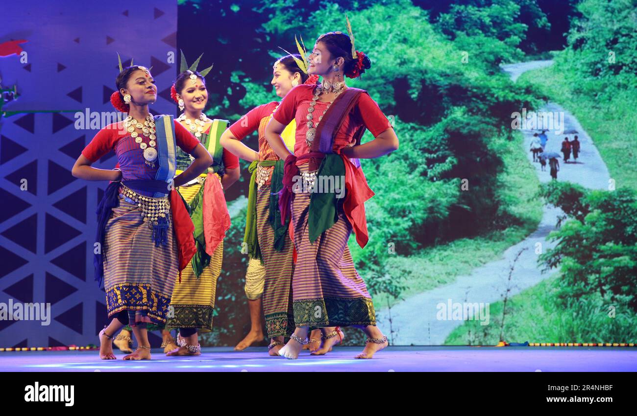 A stage show and tribe dancing performance during a ceremony ‘Sports ...