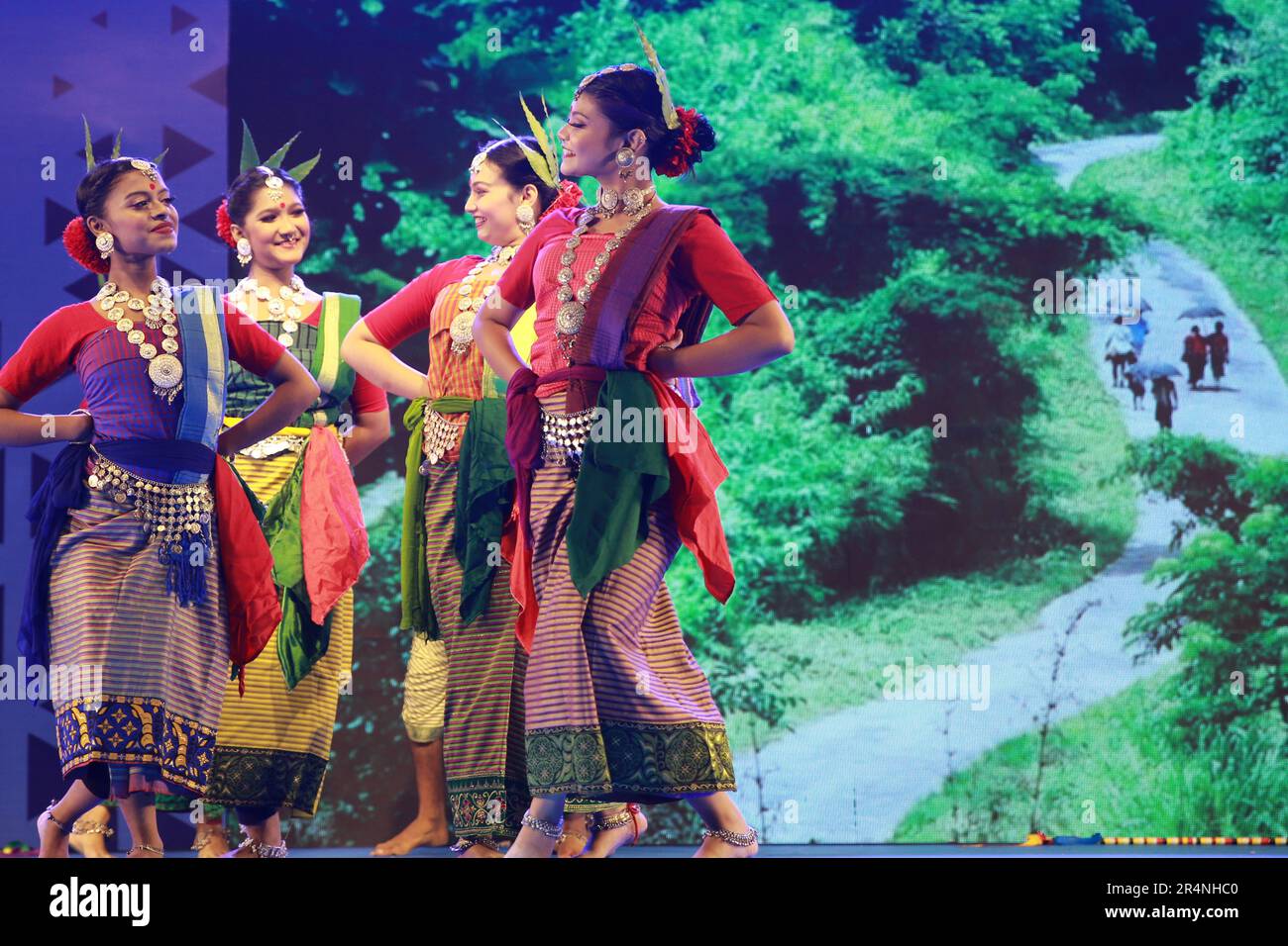 A stage show and tribe dancing performance during a ceremony ‘Sports ...