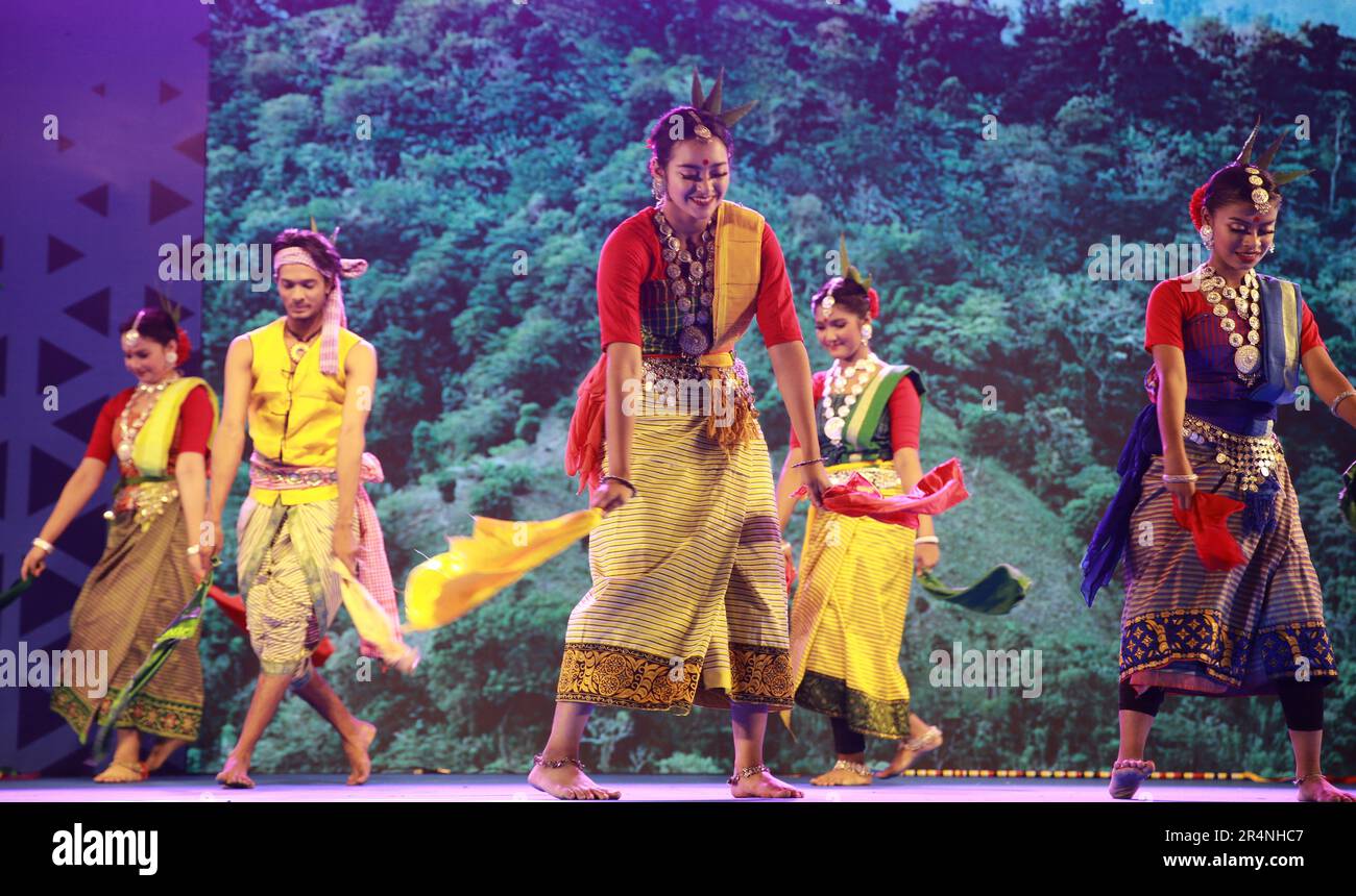 A stage show and tribe dancing performance during a ceremony ‘Sports ...