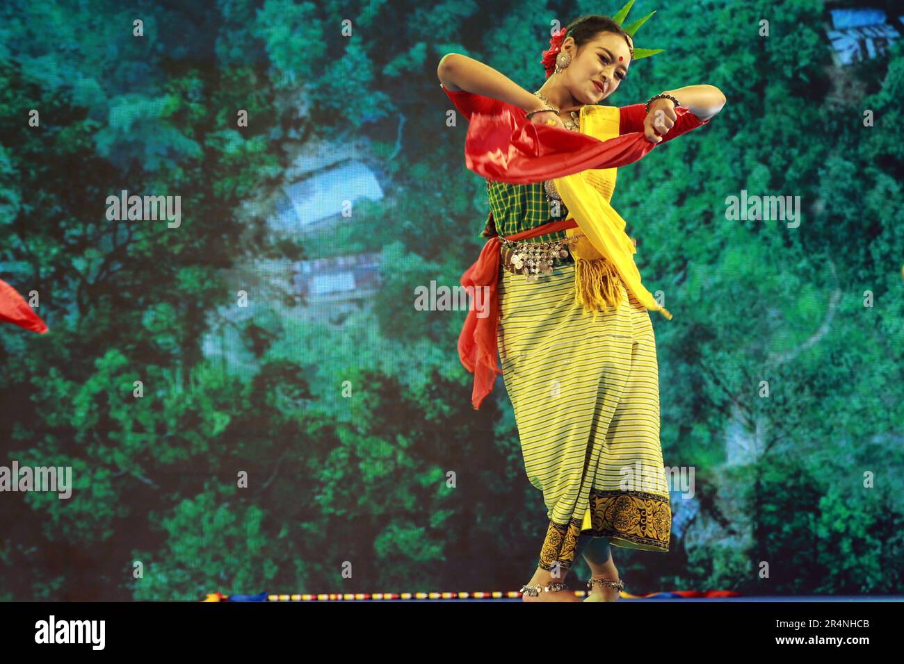 A stage show and tribe dancing performance during a ceremony ‘Sports ...