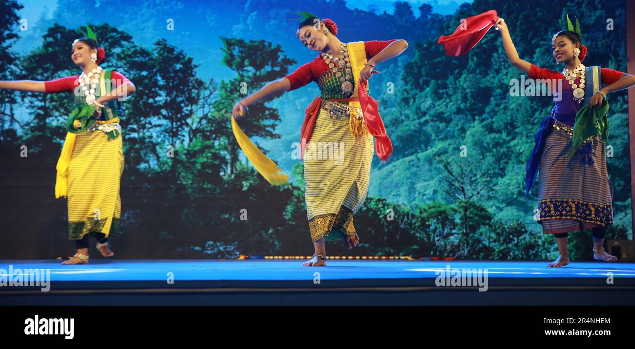 A stage show and tribe dancing performance during a ceremony ‘Sports ...