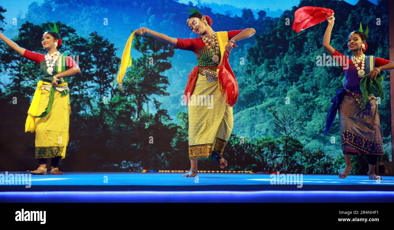 A stage show and tribe dancing performance during a ceremony ‘Sports ...