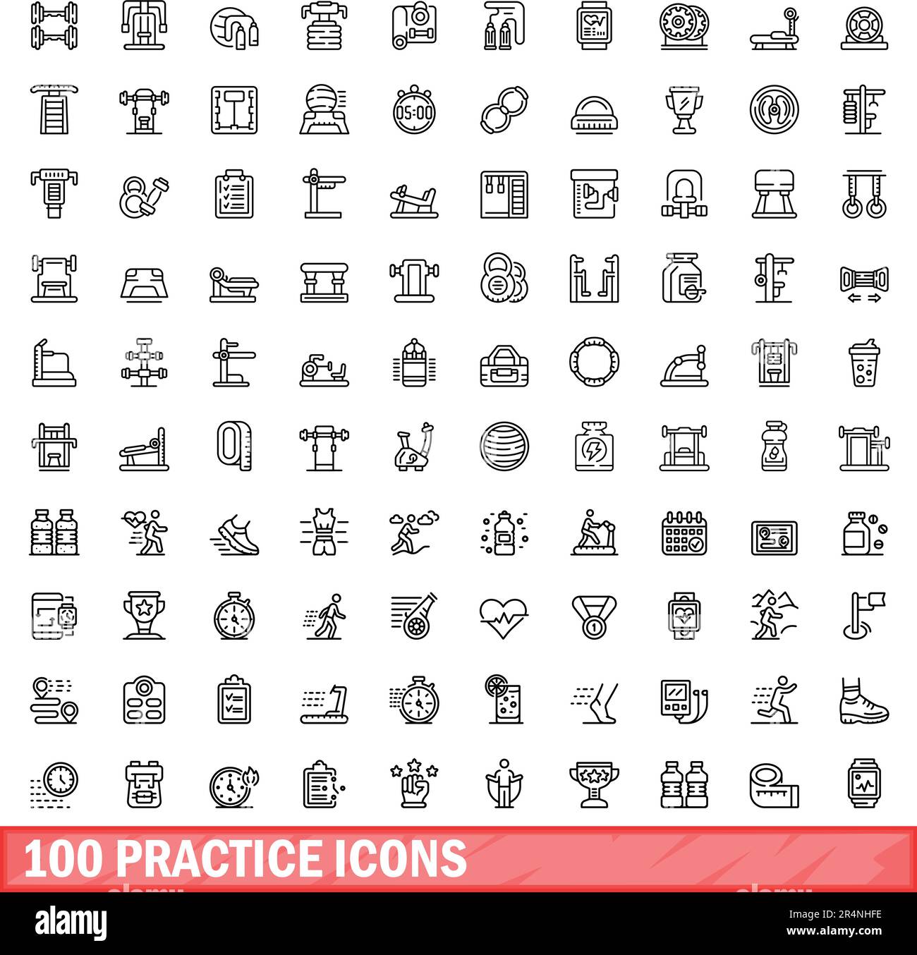 100 practice icons set. Outline illustration of 100 practice icons ...