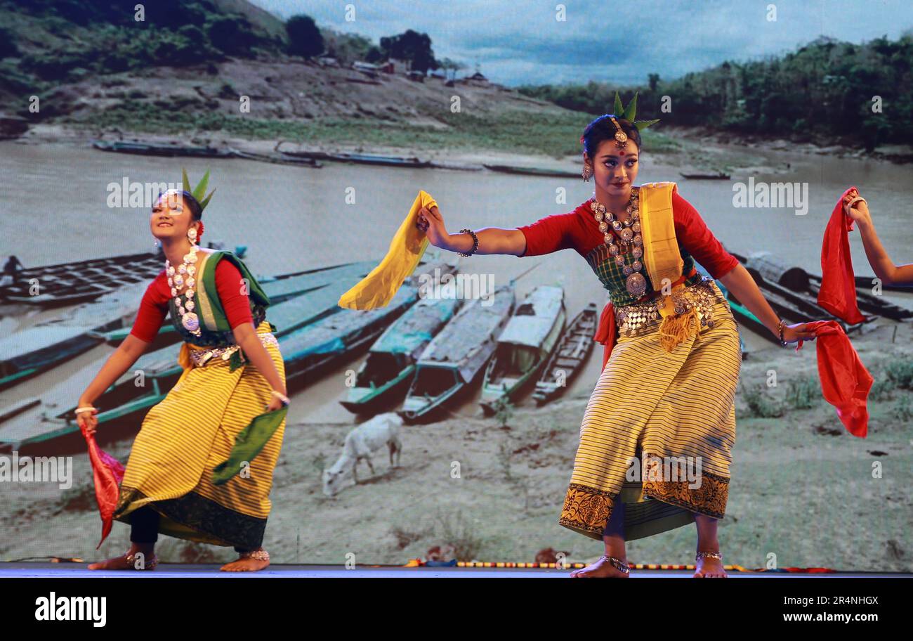 A stage show and tribe dancing performance during a ceremony ‘Sports ...