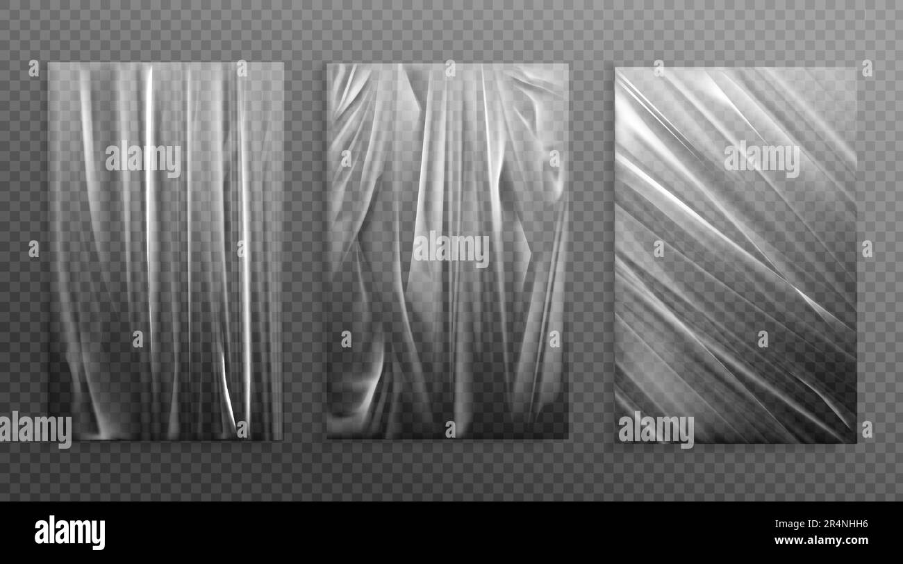 Stretched cellophane banner, realistic crumpled or folded texture ...