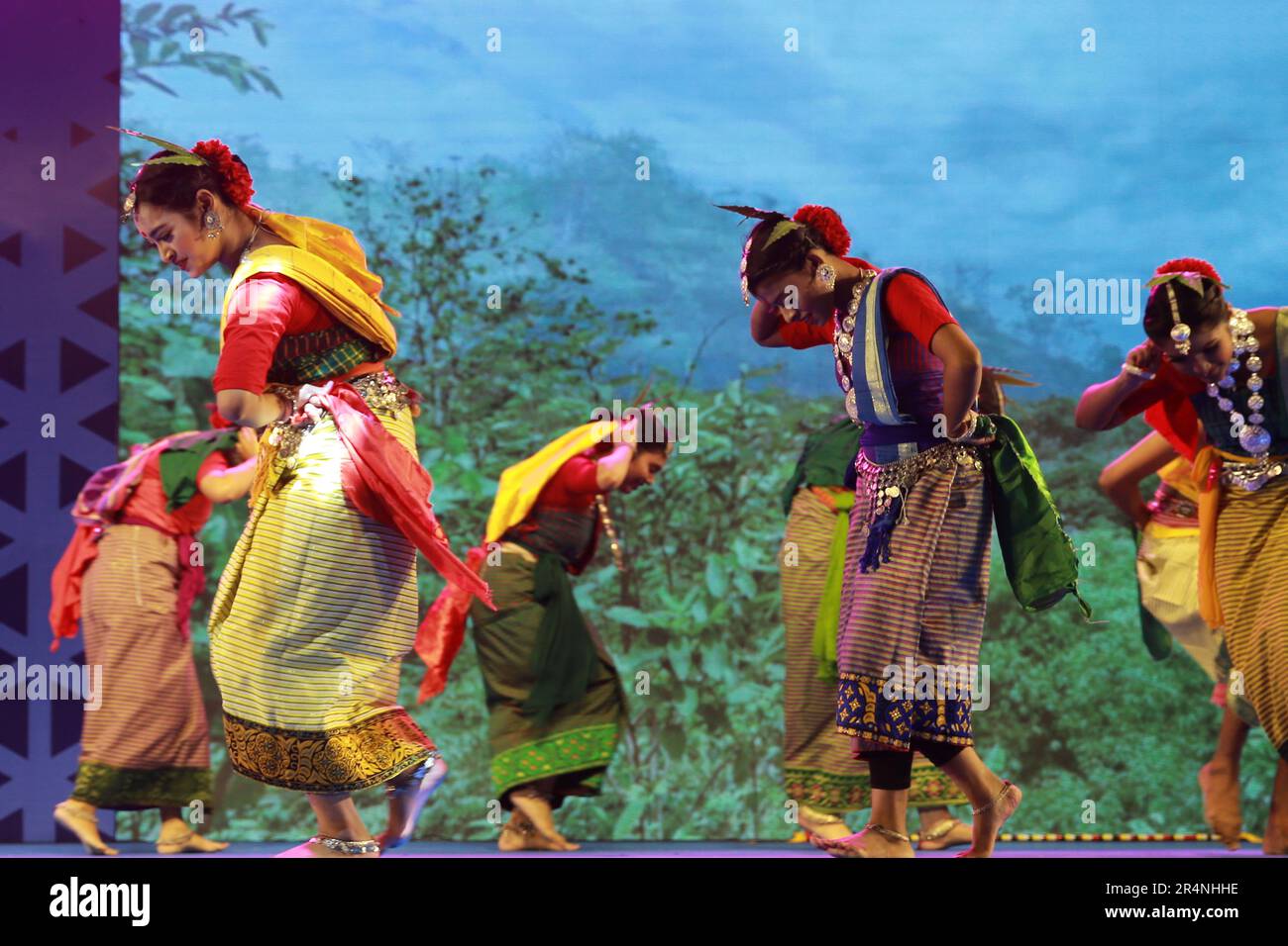 A stage show and tribe dancing performance during a ceremony ‘Sports ...