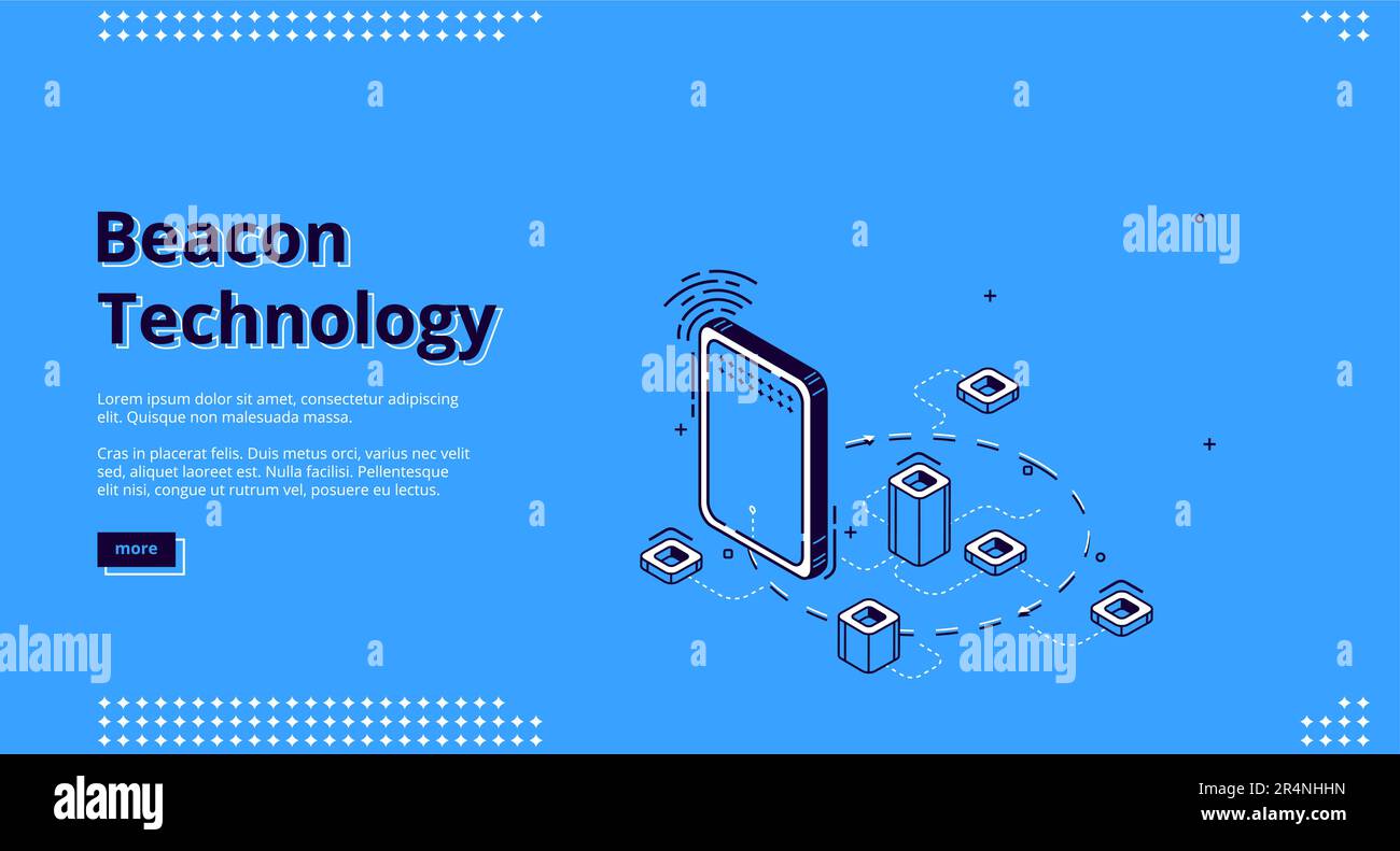 Beacon technology isometric web banner. Gadget, wifi signal and ...