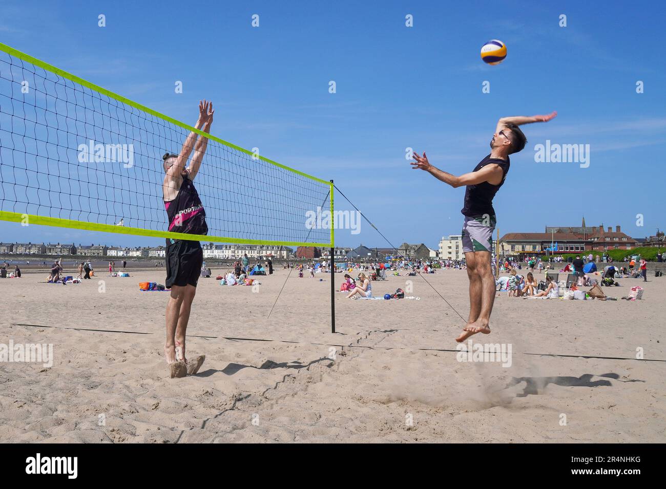 Troon, UK. 29th May, 2023. Sunny weather attracted people to Troon ...