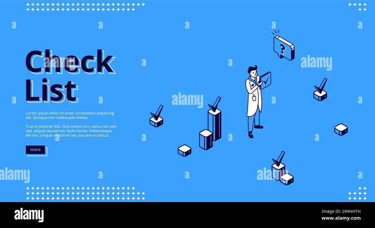 Check list banner. Concept of business organization and completed tasks. Vector landing page of ...