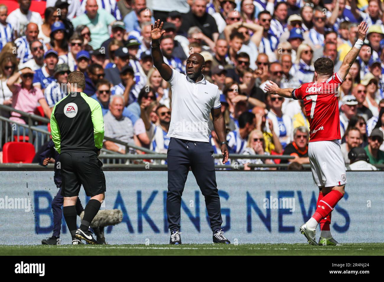 Darren Moore manager of Sheffield Wednesday gives his team instructions ...