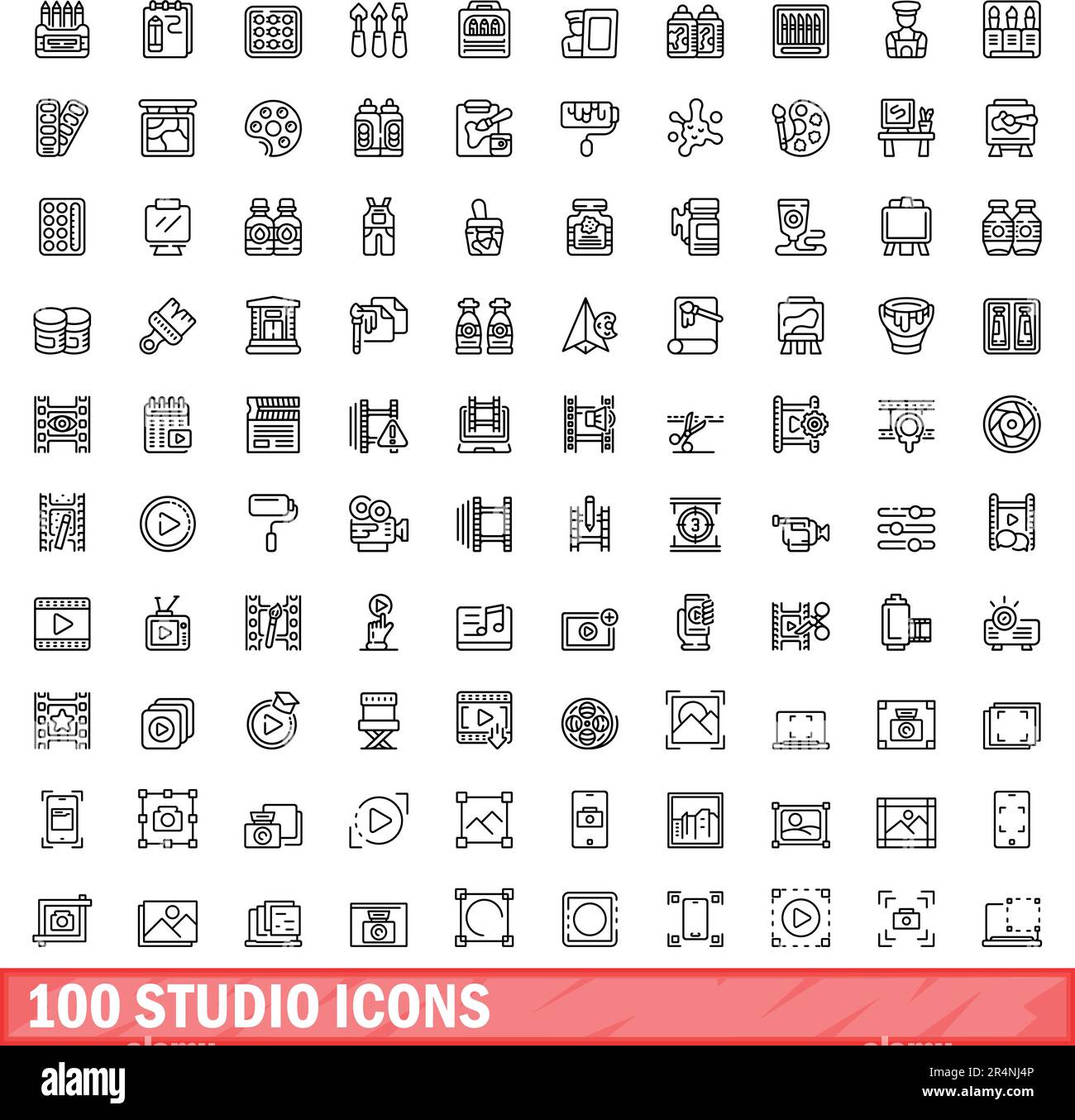 100 studio icons set. Outline illustration of 100 studio icons vector ...