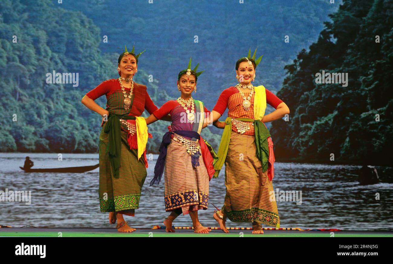 A stage show and tribe dancing performance during a ceremony ‘Sports ...