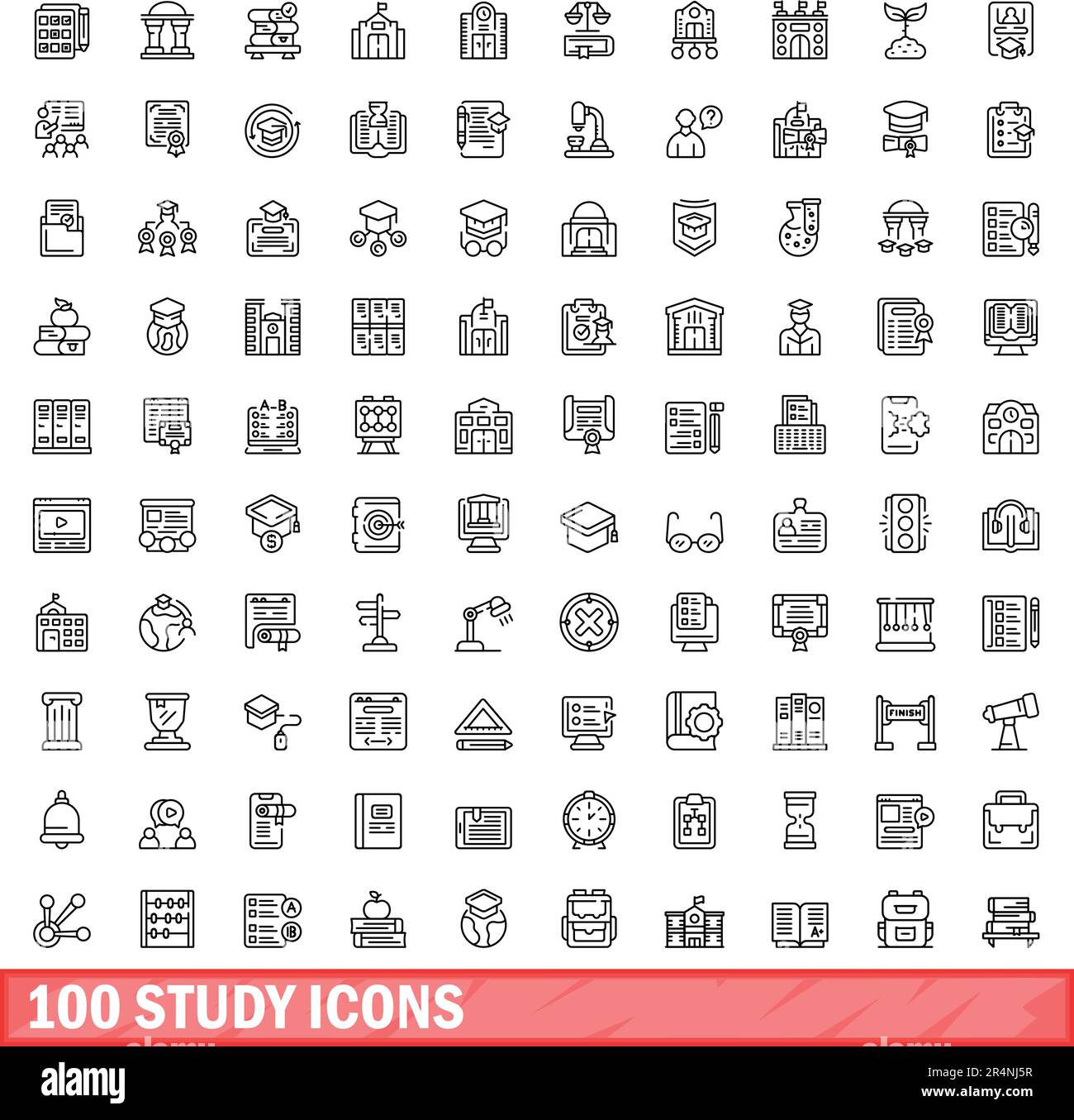 100 study icons set. Outline illustration of 100 study icons vector set ...