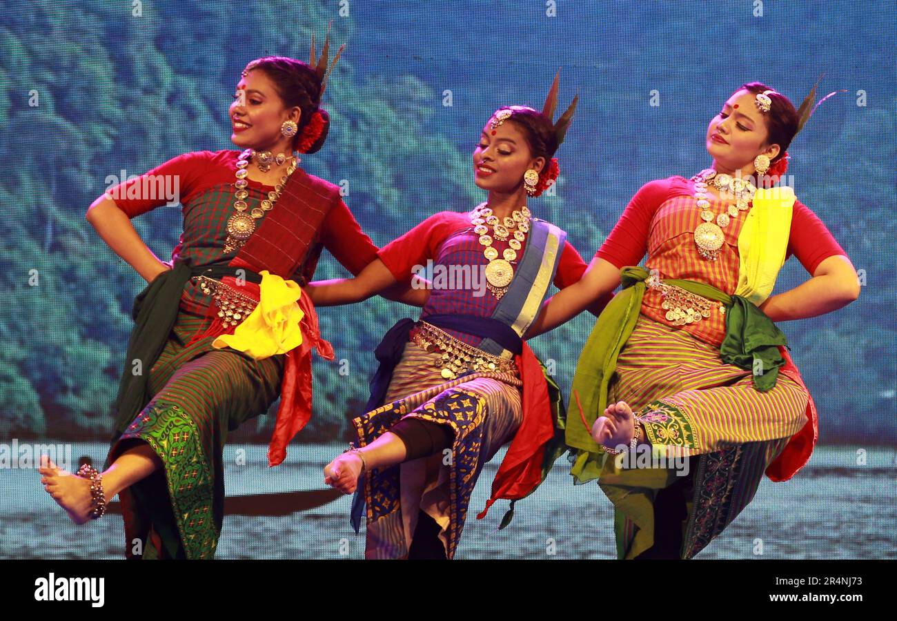A stage show and tribe dancing performance during a ceremony ‘Sports ...