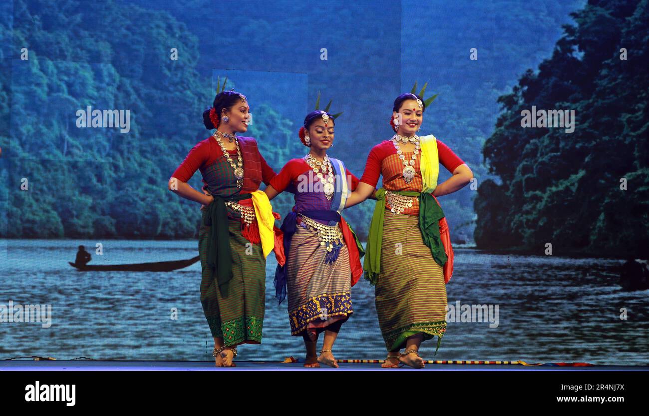A stage show and tribe dancing performance during a ceremony ‘Sports ...