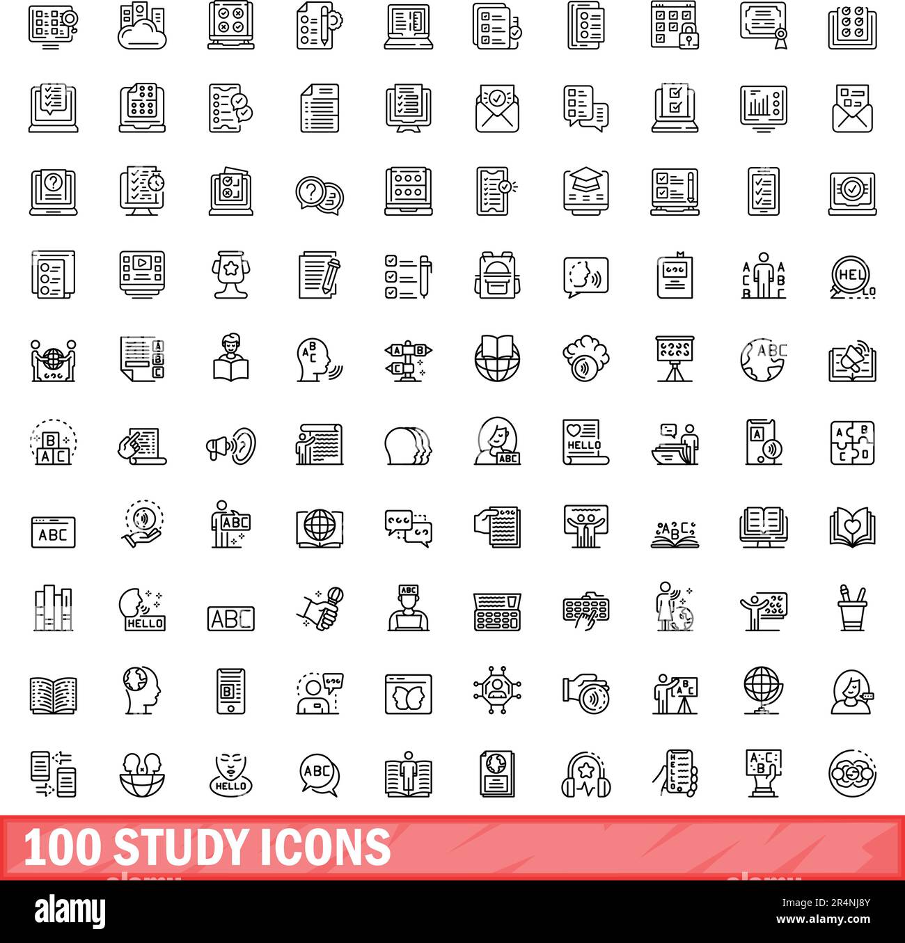 100 study icons set. Outline illustration of 100 study icons vector set ...