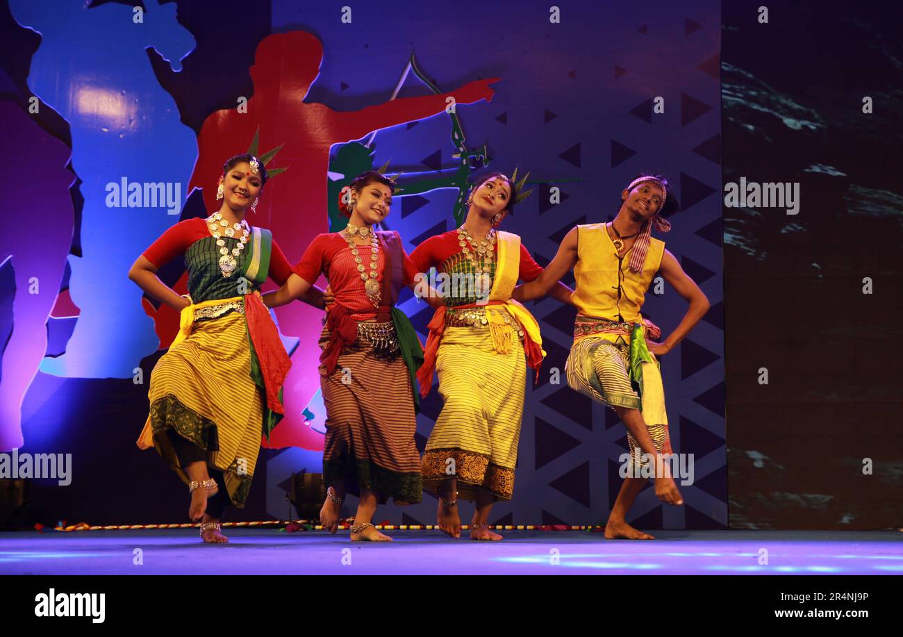 A stage show and tribe dancing performance during a ceremony ‘Sports ...