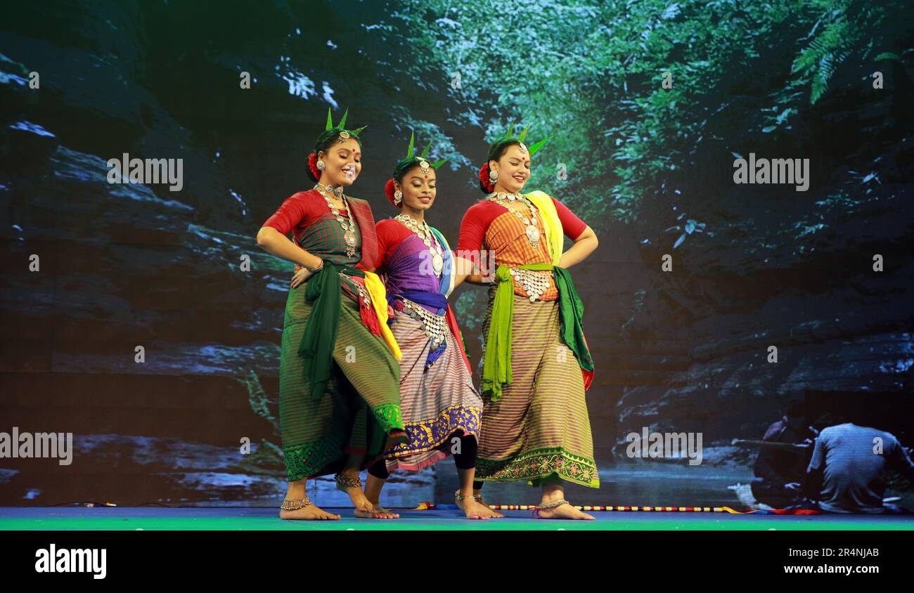 A stage show and tribe dancing performance during a ceremony ‘Sports ...