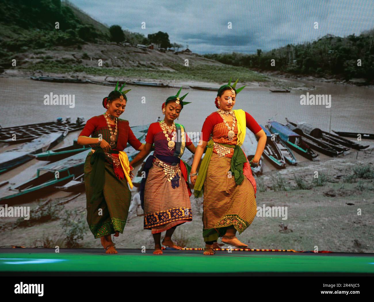 A stage show and tribe dancing performance during a ceremony ‘Sports ...