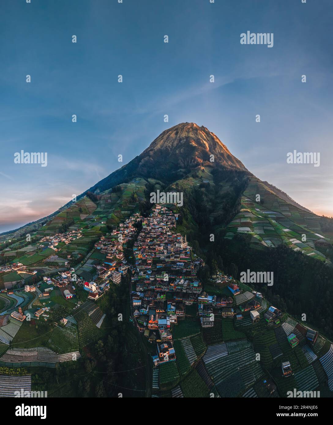 Aerial Drone View of Nepal van Java in front of mount sumbing. The ...