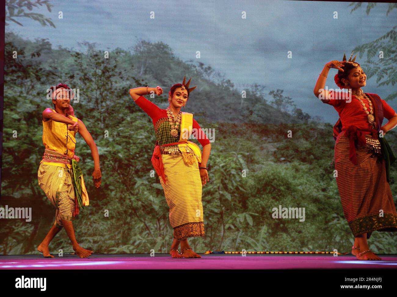 A stage show and tribe dancing performance during a ceremony ‘Sports ...