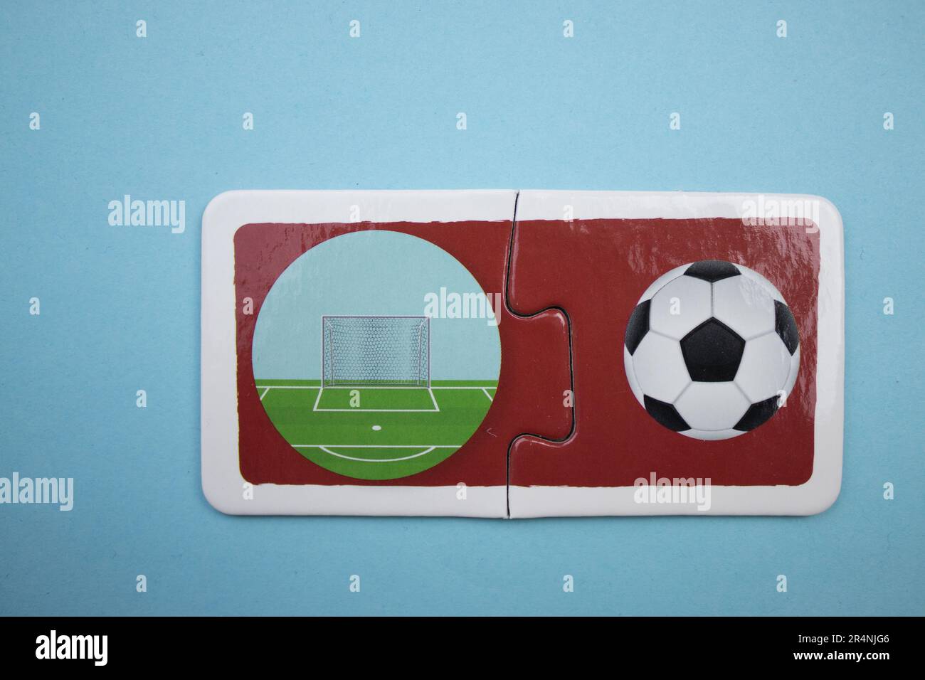 Information puzzles placed on a blue background. Football, ball, goal ...