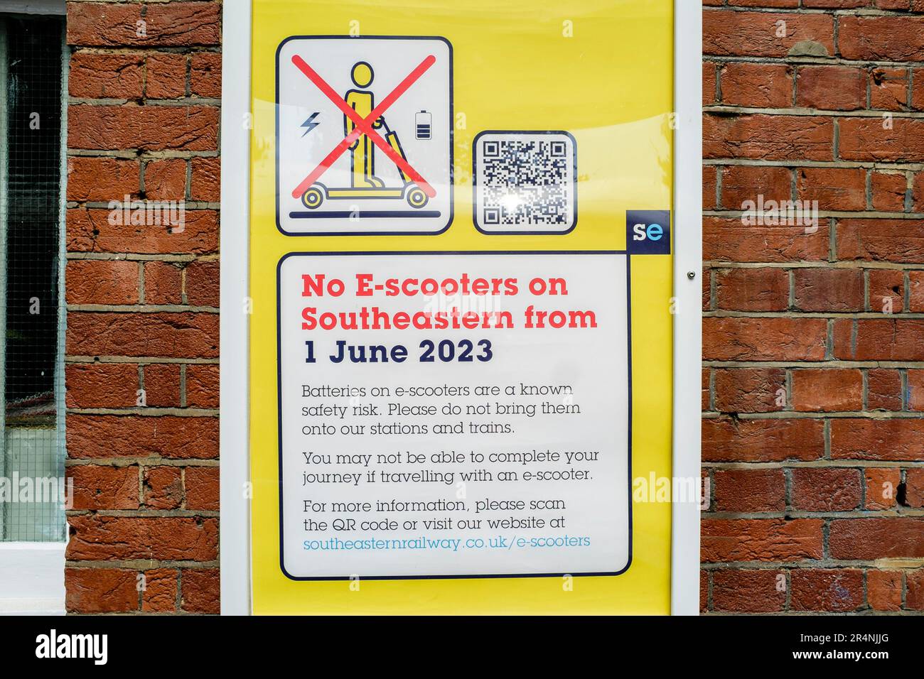 Sign at railway station in Kent announcing a ban on E-scooters from all ...