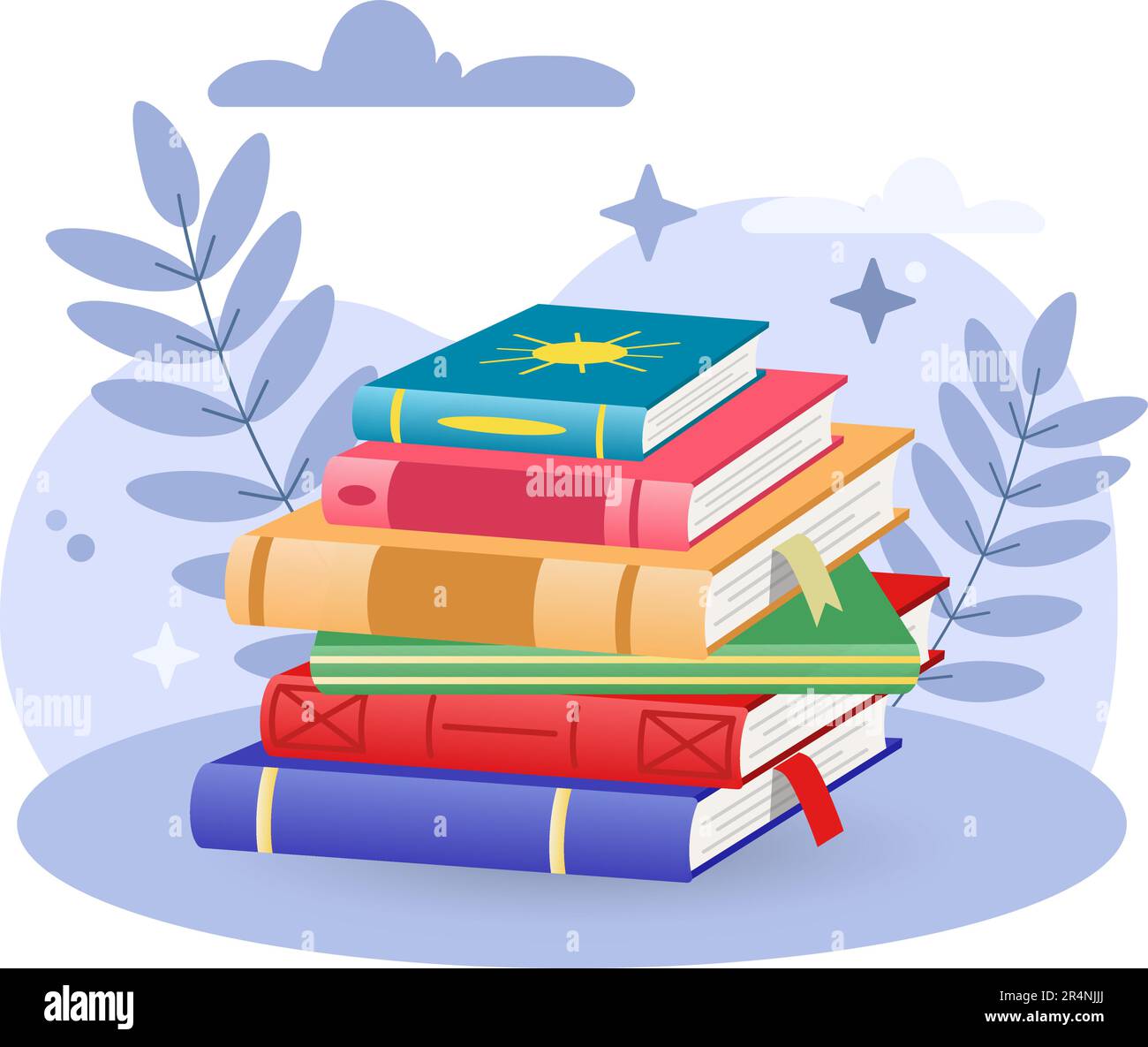Books illustration. Book, stack, bookmark, variety. Editable vector ...