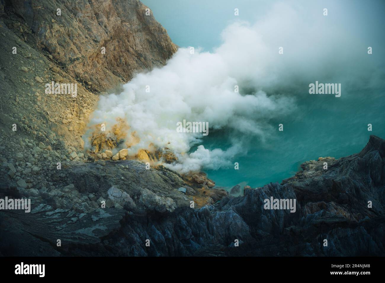 Sulfur miners inside crater of Ijen volcano, East Java, Indonesia Stock ...