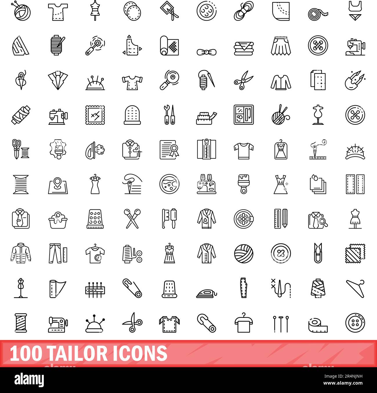 100 tailor icons set. Outline illustration of 100 tailor icons vector ...