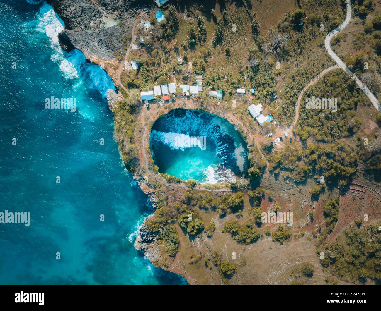 aerial drone view of the Broken Beach, Nusa Penida, Bali. View from ...