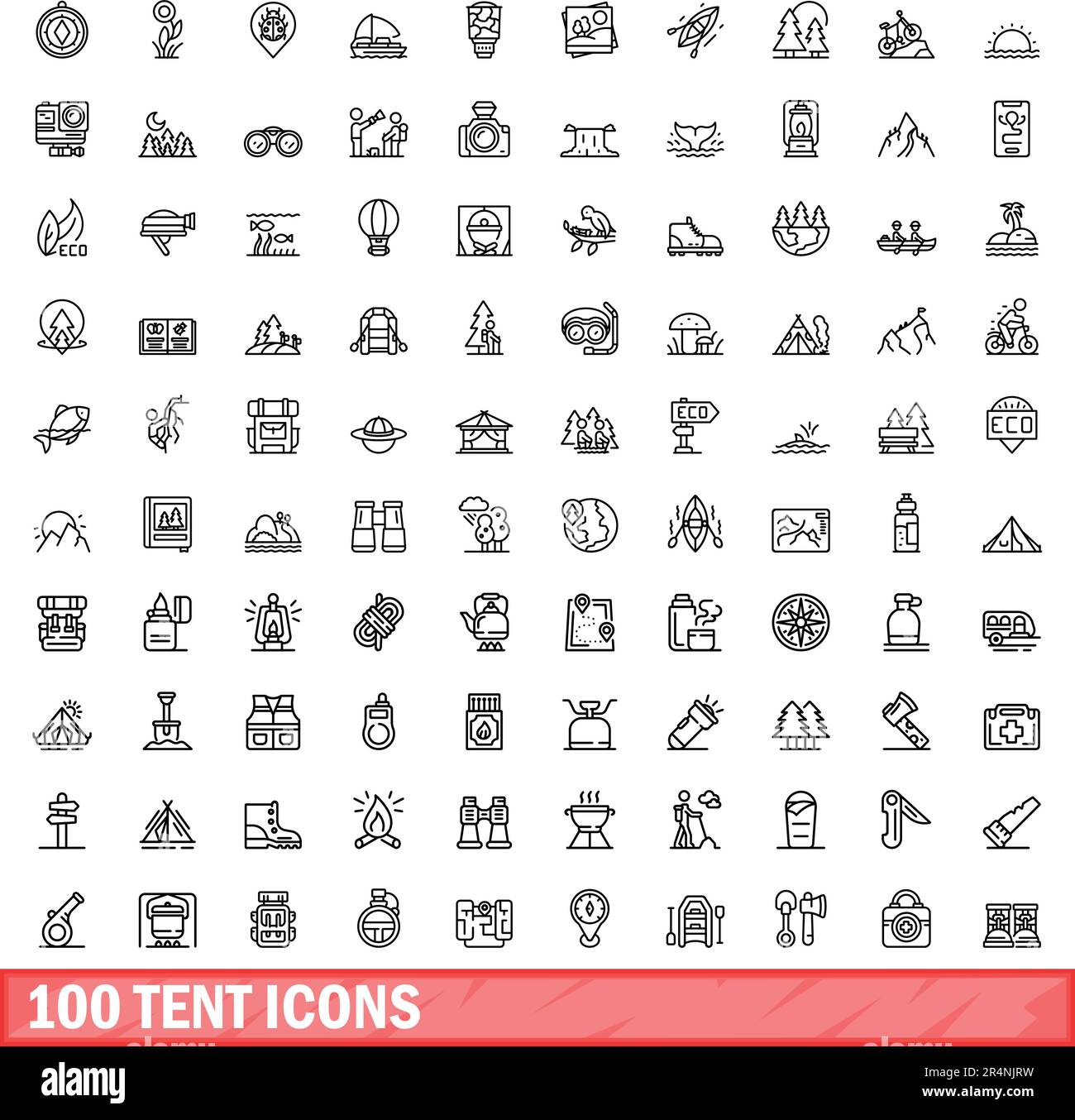 100 tent icons set. Outline illustration of 100 tent icons vector set ...