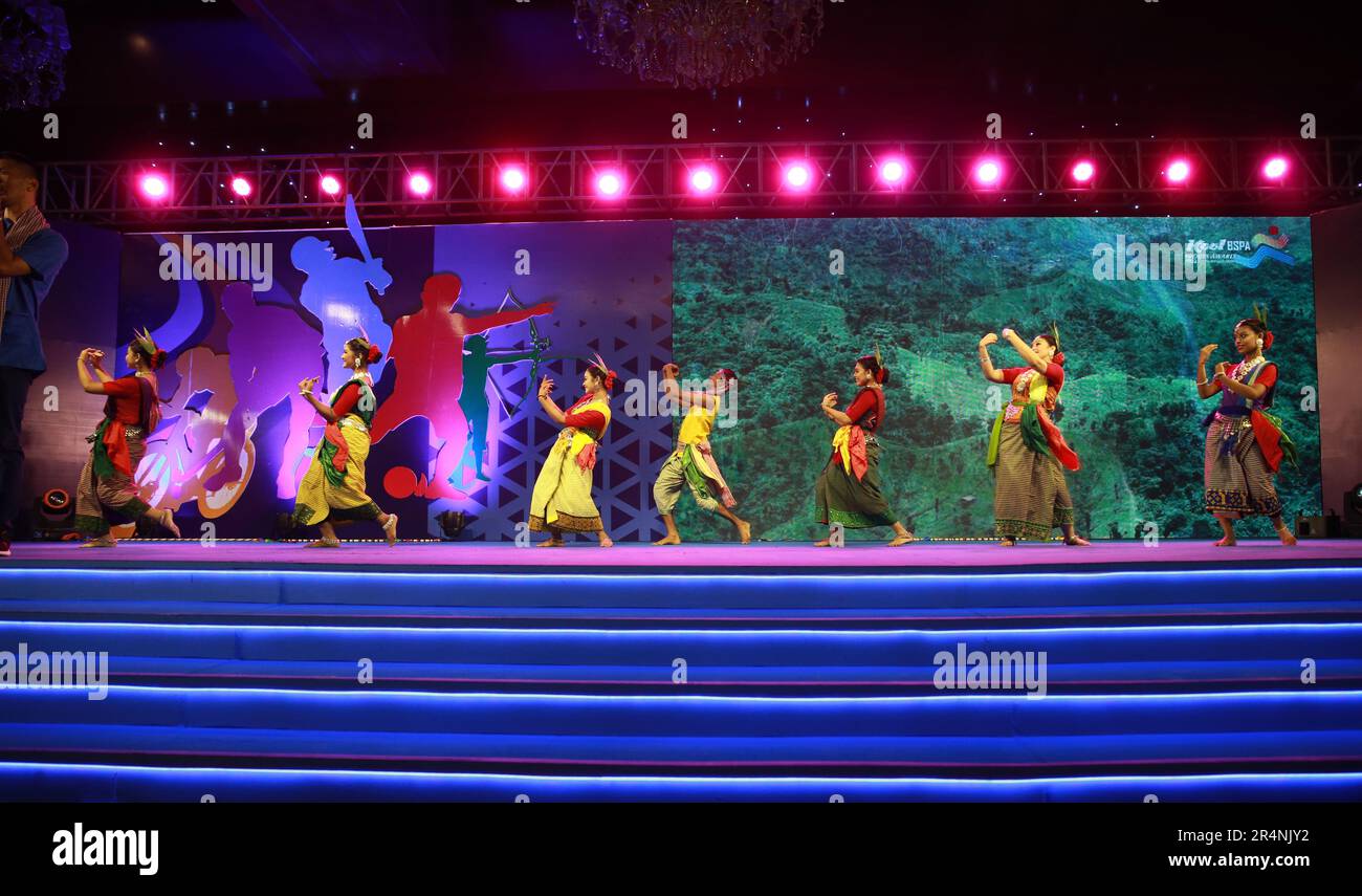 A stage show and tribe dancing performance during a ceremony ‘Sports ...