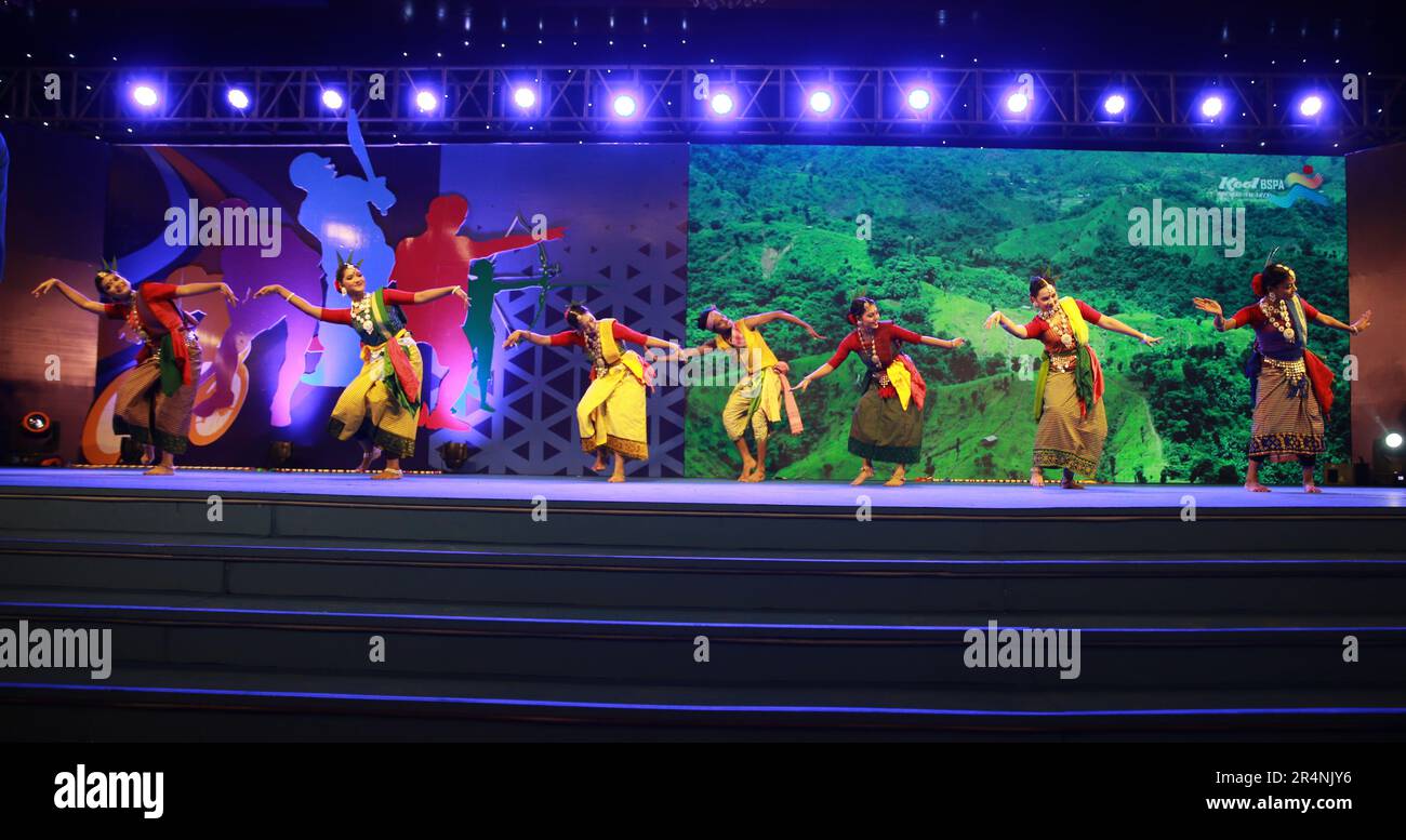 A stage show and tribe dancing performance during a ceremony ‘Sports ...