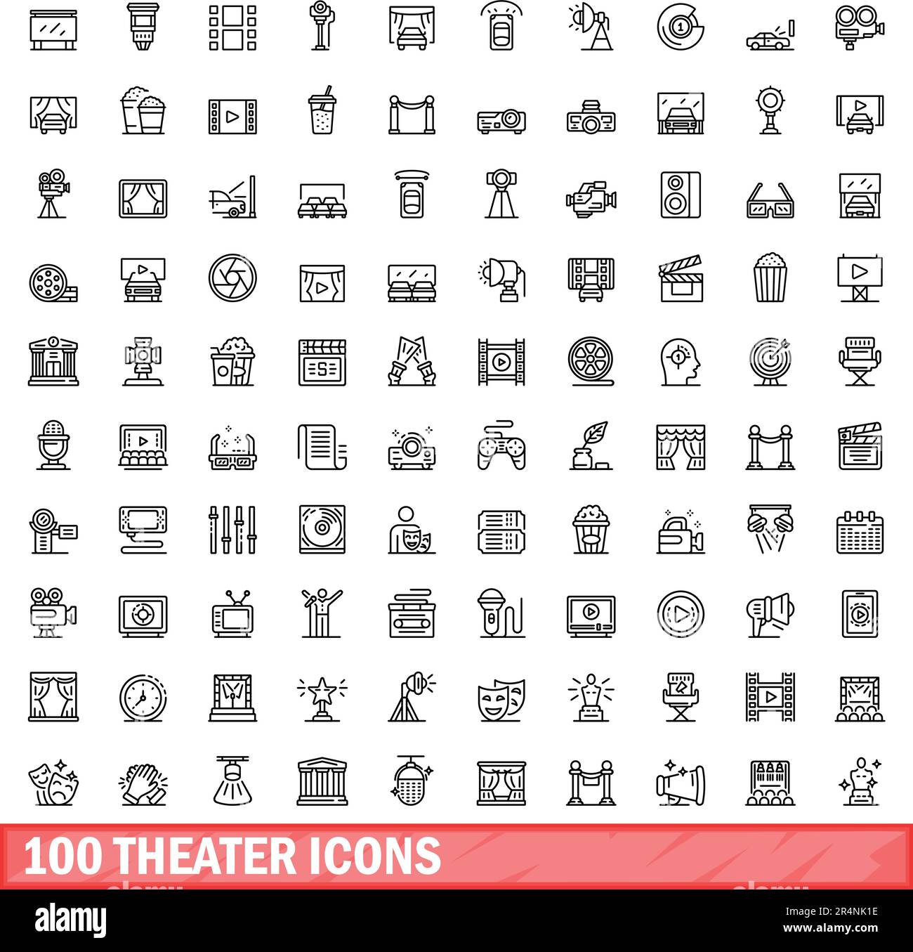 100 theater icons set. Outline illustration of 100 theater icons vector ...