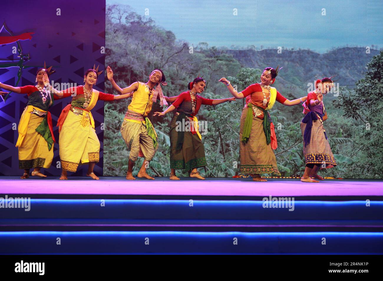 A stage show and tribe dancing performance during a ceremony ‘Sports ...