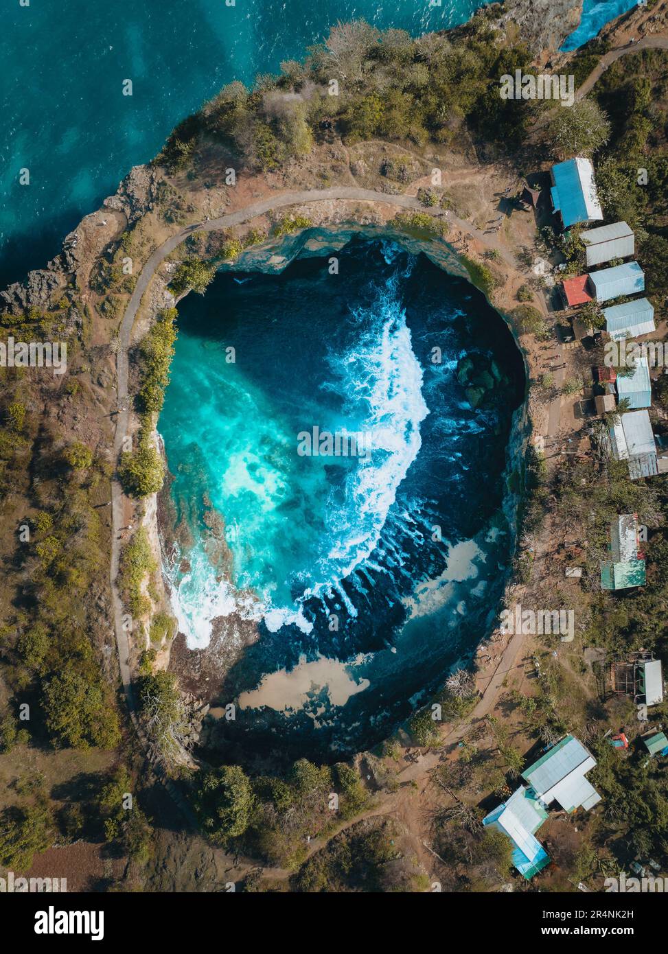 aerial drone view of the Broken Beach, Nusa Penida, Bali. View from ...