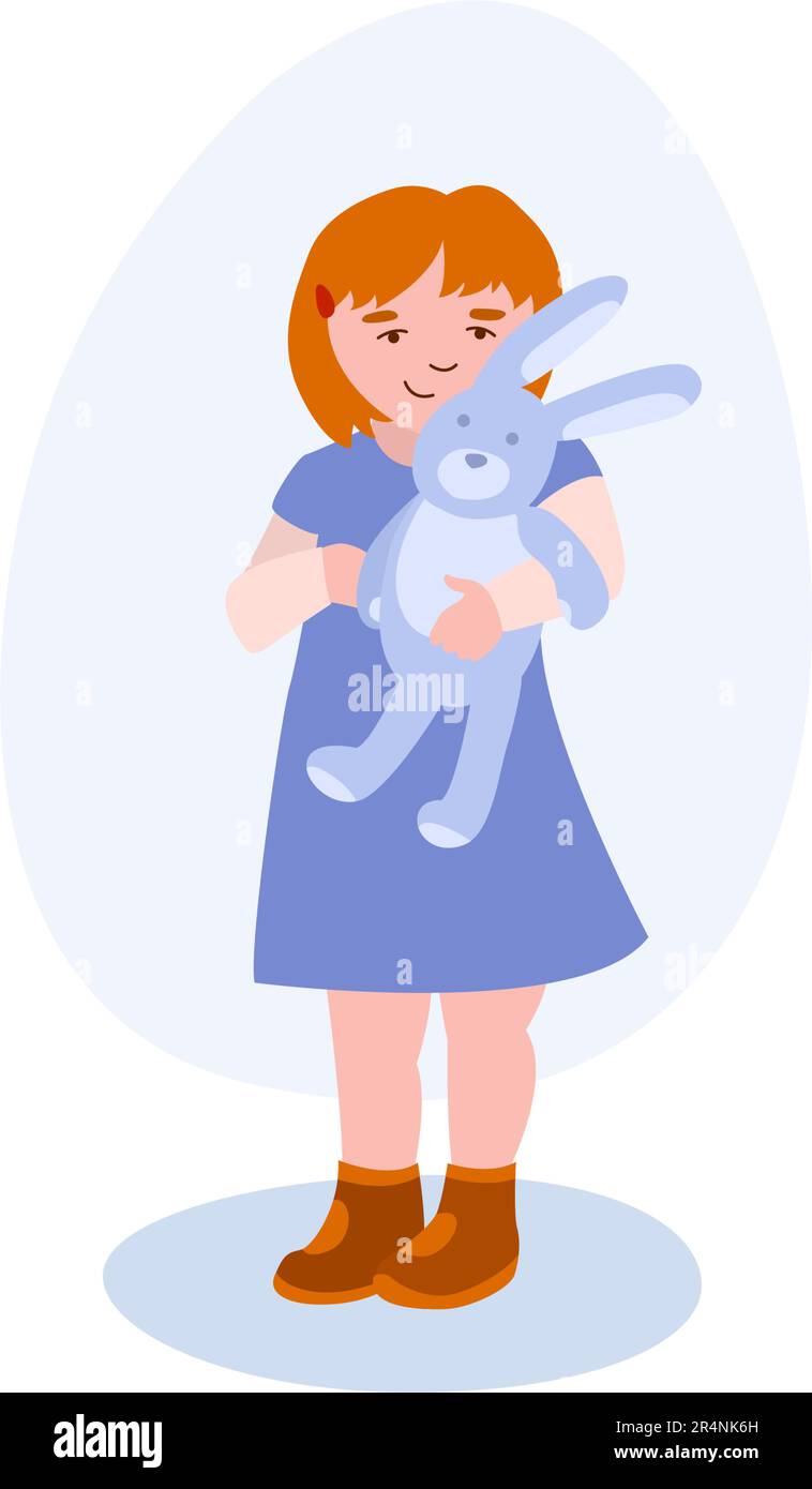 Small Girl With Bunny illustration. Girl, child, toy, bunny. Editable ...