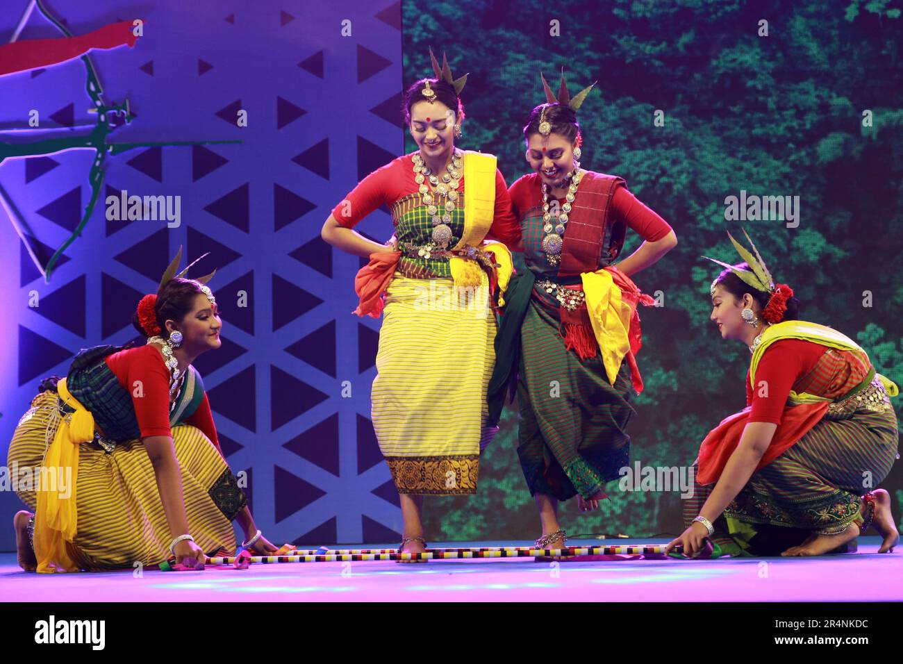 A stage show and tribe dancing performance during a ceremony ‘Sports ...