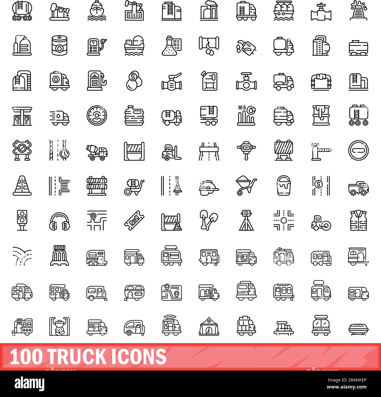100 truck icons set. Outline illustration of 100 truck icons vector set ...