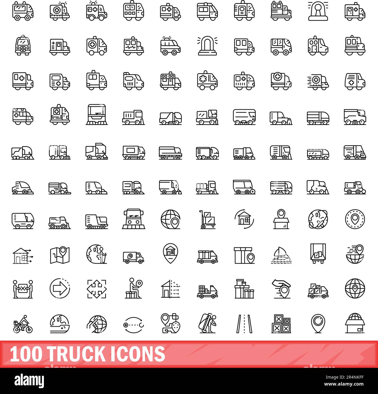 100 truck icons set. Outline illustration of 100 truck icons vector set ...