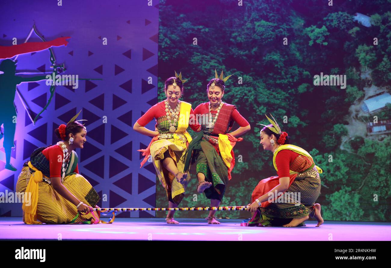 A stage show and tribe dancing performance during a ceremony ‘Sports ...