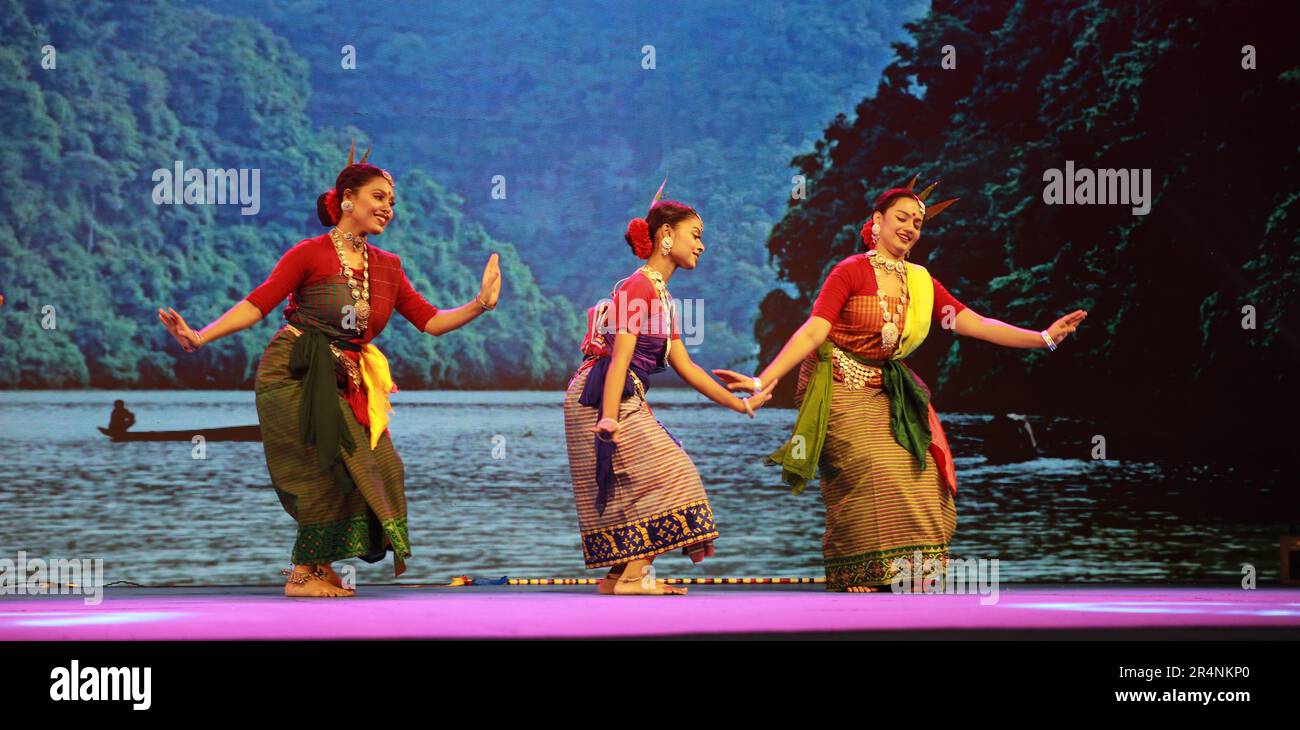 A stage show and tribe dancing performance during a ceremony ‘Sports ...