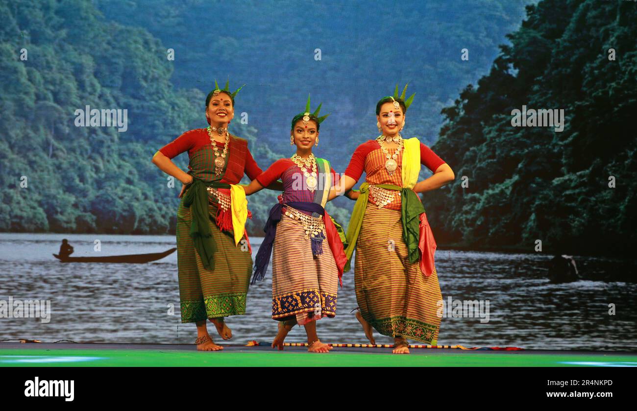 A stage show and tribe dancing performance during a ceremony ‘Sports ...