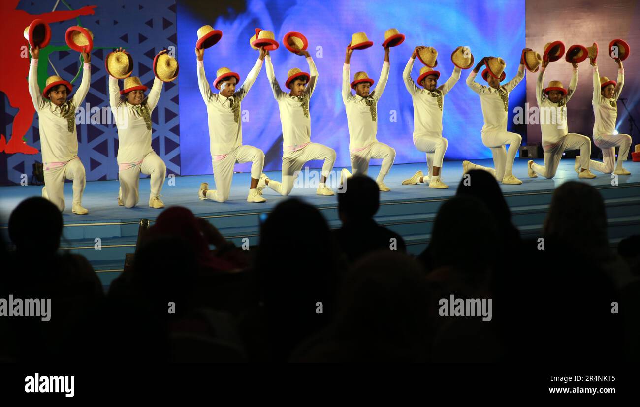 A stage show and tribe dancing performance during a ceremony ‘Sports ...