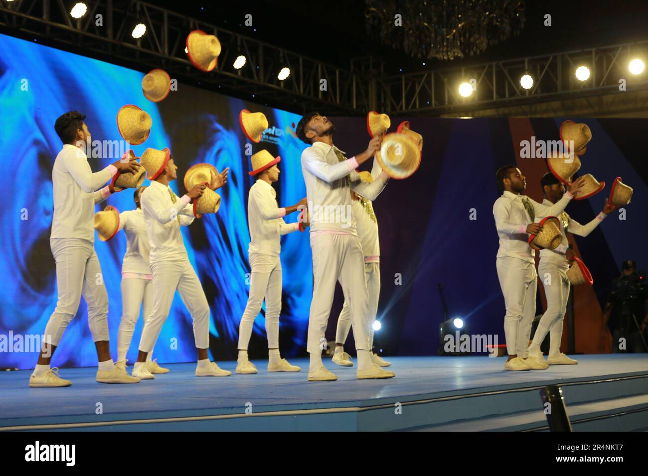 A stage show and tribe dancing performance during a ceremony ‘Sports ...